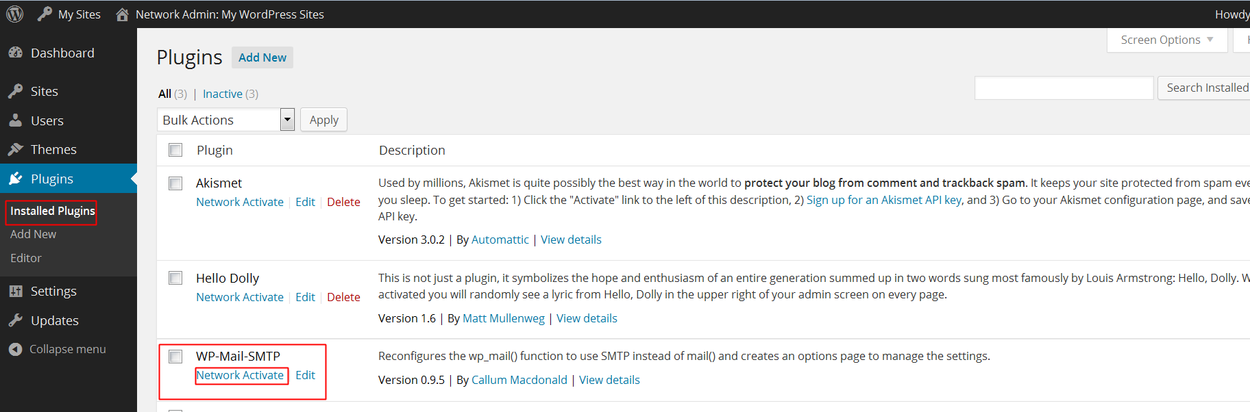 How to configure SMTP authentication in MultipleWordpress site to send emails?