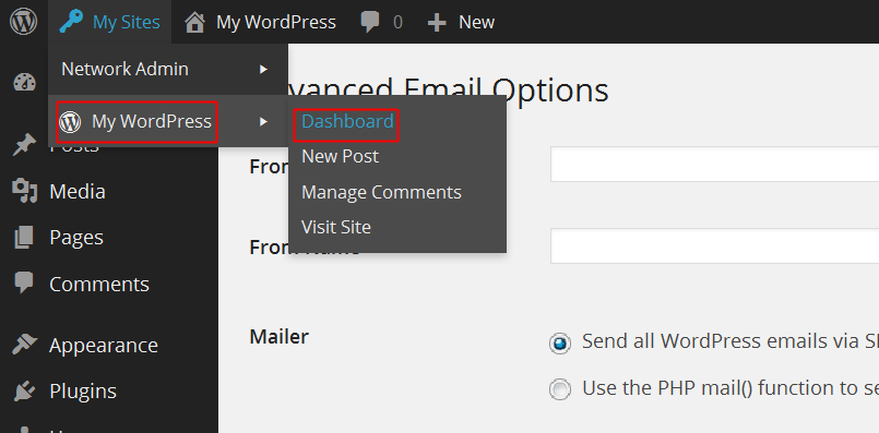 How to configure SMTP authentication in MultipleWordpress site to send emails?